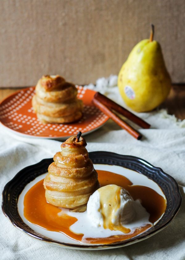 Apple Cider Poached Pears in Cinnamon Sugar Puff Pastry • Bakerita