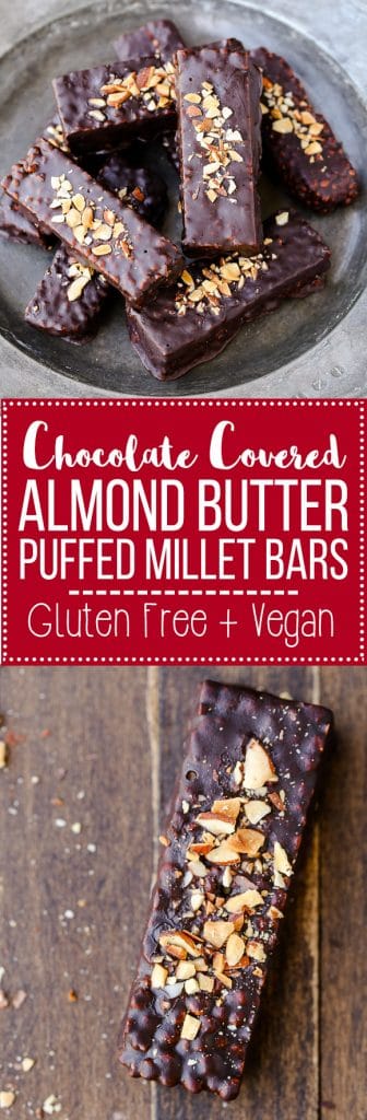 Chocolate Covered Almond Butter Puffed Millet Bars (Gluten Free + Vegan ...