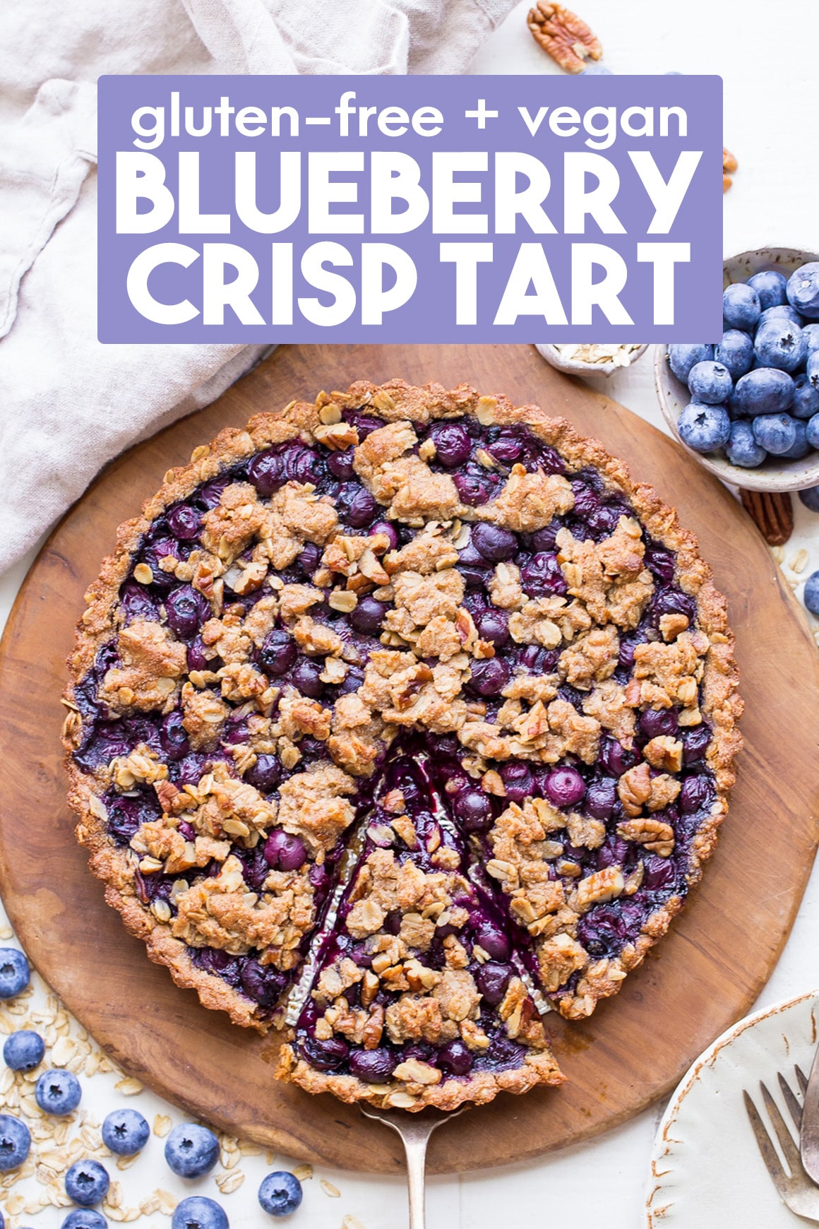 Blueberry Crisp Tart with Oatmeal Crust (Gluten Free + Vegan) • Bakerita