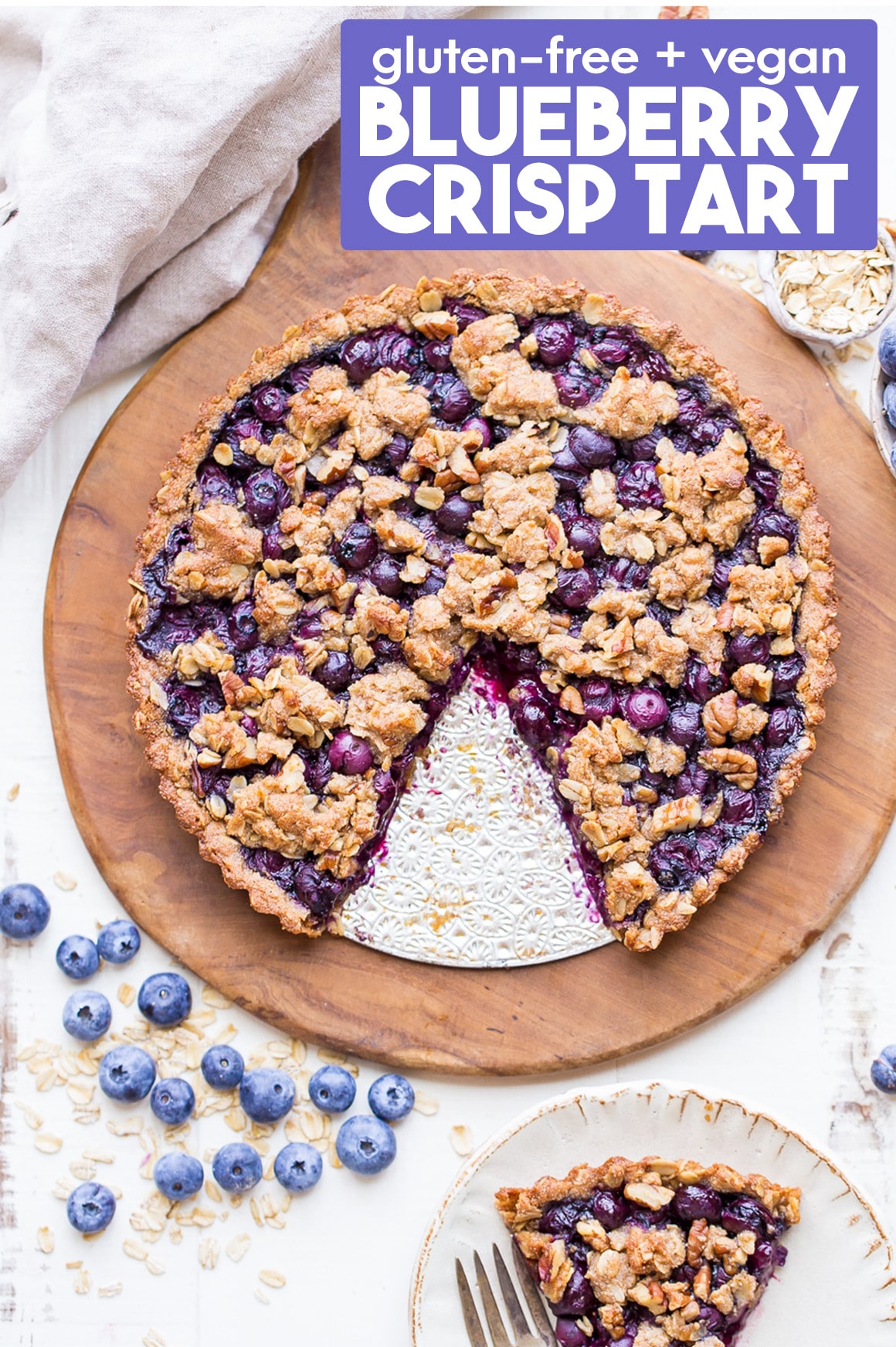 Blueberry Crisp Tart with Oatmeal Crust (Gluten Free + Vegan) • Bakerita