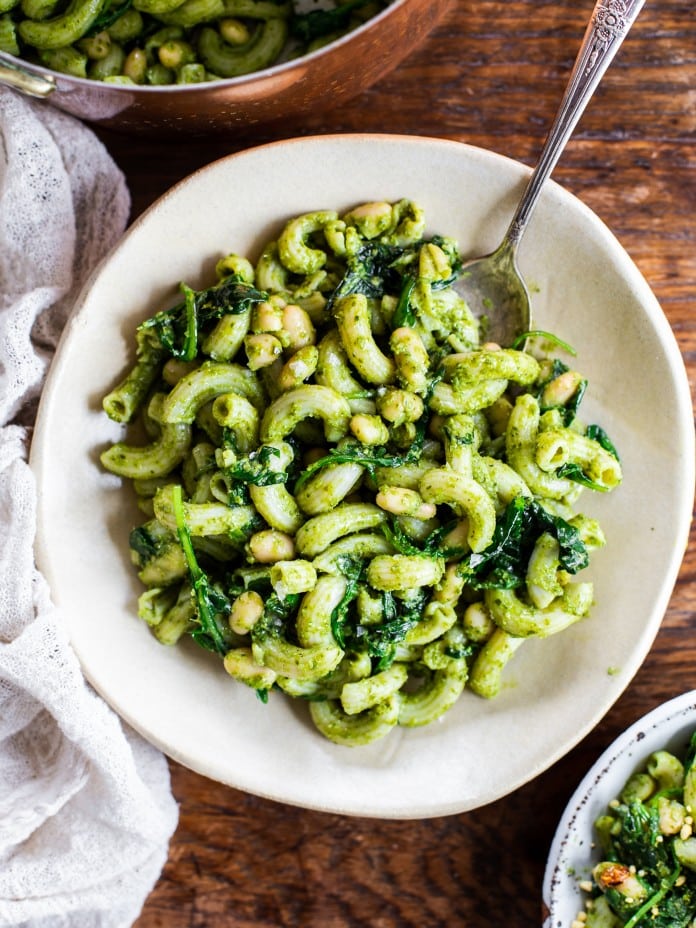 Easy Pesto White Bean Pasta (4 Ingredients!) • Bakerita